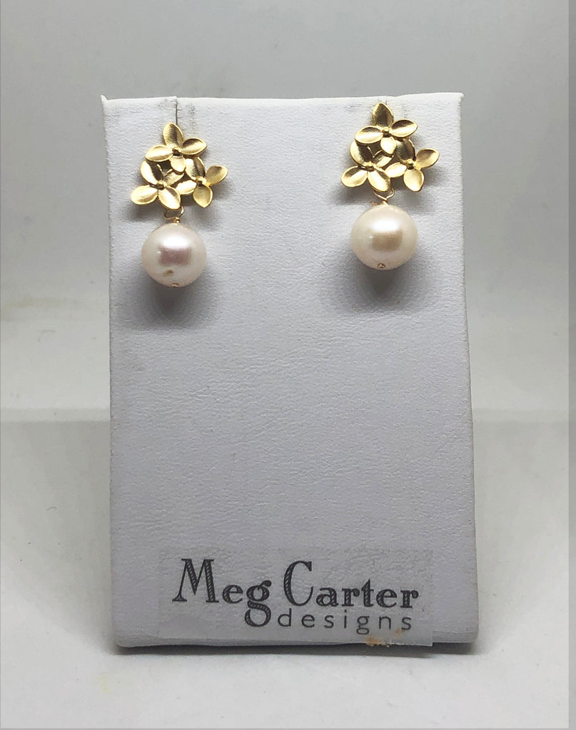 Gold Hydrangea pearl drops – Meg Carter Designs